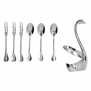 plplaaoo Swan Spoon Holder with Fork Spoon, Stylish Tableware Storage Holder, Creative Swan Spoon Rack with Stainless Steel Fork Spoon, Kitchen Tableware Set for Kitchen