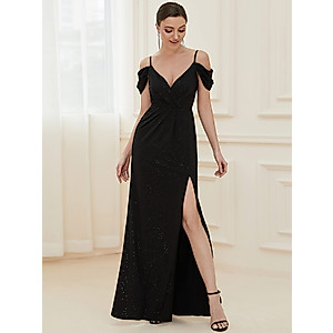 Ever-Pretty Women's Long Glitter A-line Off Shoulder Wedding Party Dress for Women Black US14