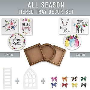 The Ultimate Farmhouse Tiered Tray Decor Set - Beautiful Year Round Seasonal & Holiday Decoration Bundle - The Perfect Easter, Spring and St Patricks Day Centerpiece Designs for Home & Kitchen Decor