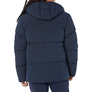 Amazon Essentials Men's Recycled Polyester Mid-Length Hooded Puffer (Available in Big & Tall), Navy, Large