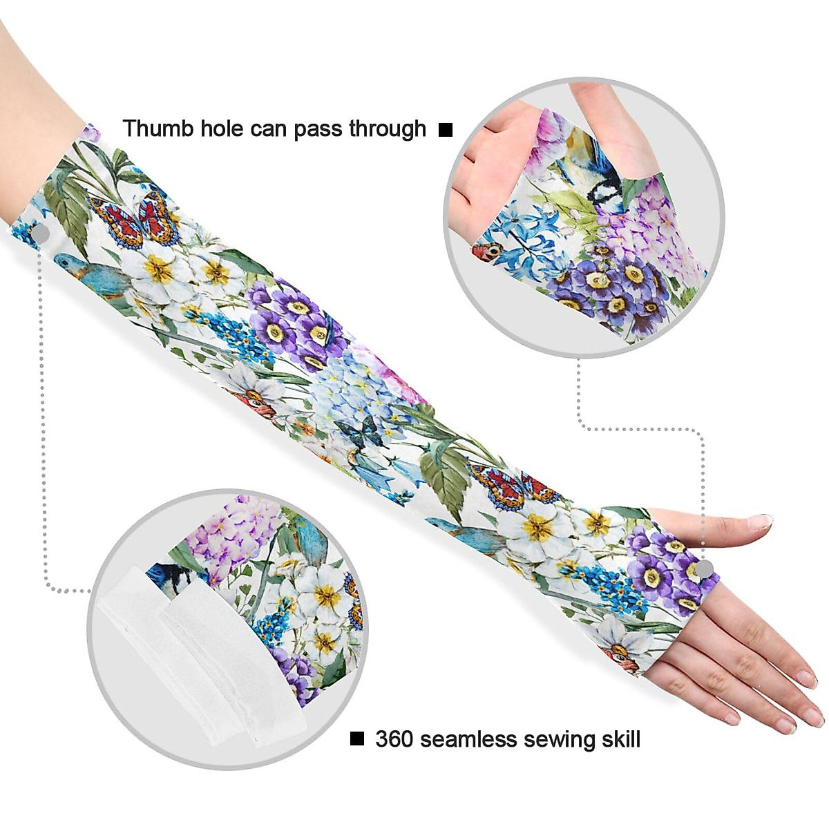 JUNZAN Gardening Arm Sleeves Farm Sun Protection Cooling Sleeves for Women Men with Thumb Hole Floral Flowers