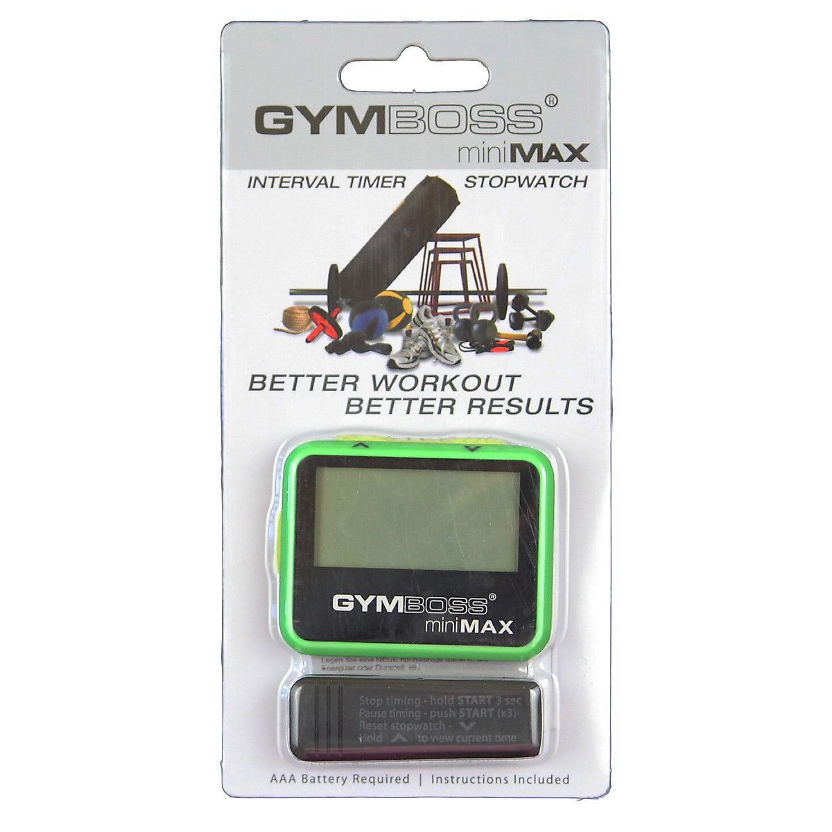 Gymboss miniMAX Interval Timer and Stopwatch - Green/Yellow SOFTCOAT