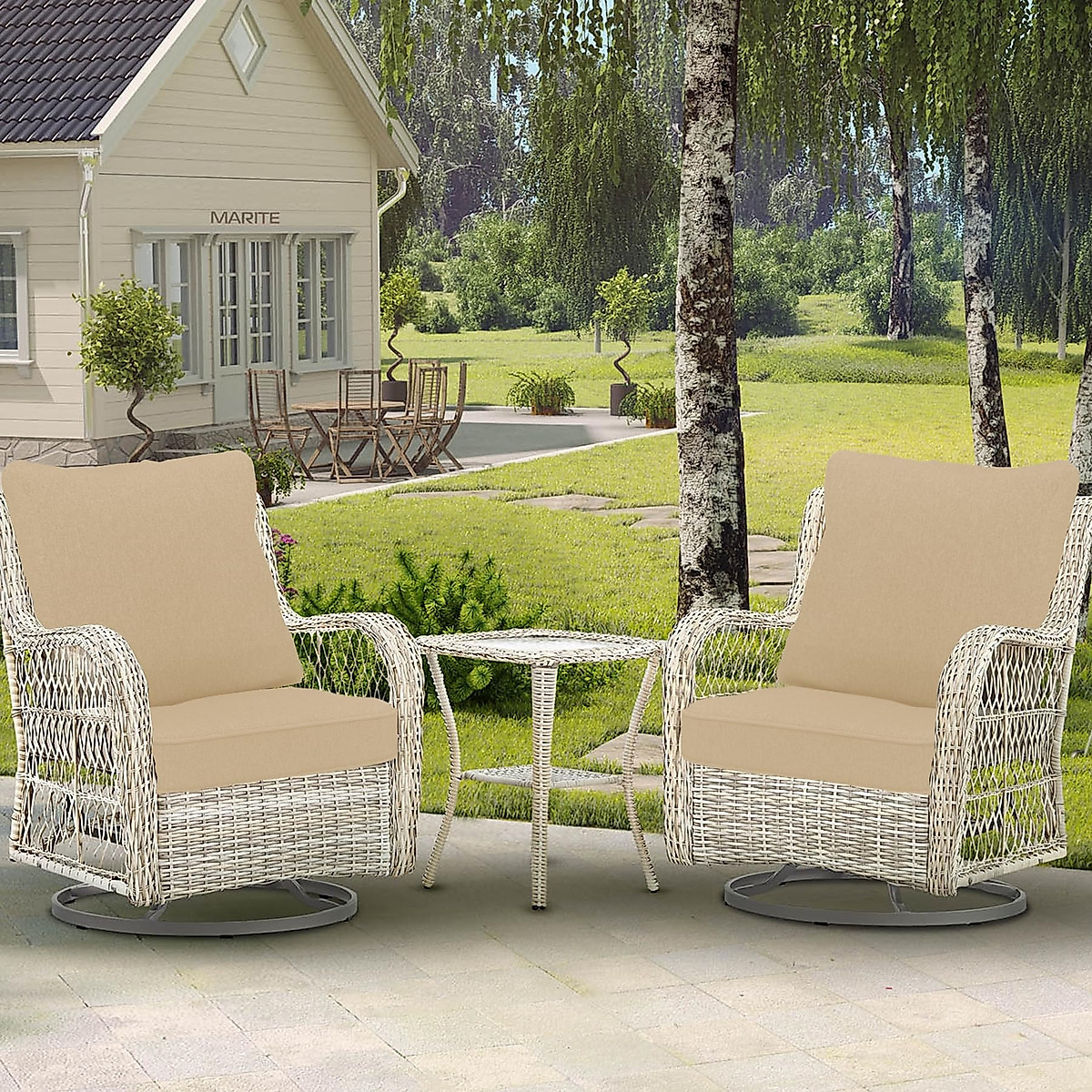 COZYVIDA Indoor/Outdoor Deep Seat Patio Cushions seat(24x24x5.1 inch),Back(25x22.5 inch) : Resilient Foam Filling, Weather Resistant Patio Cushions,2 Sets,Beige