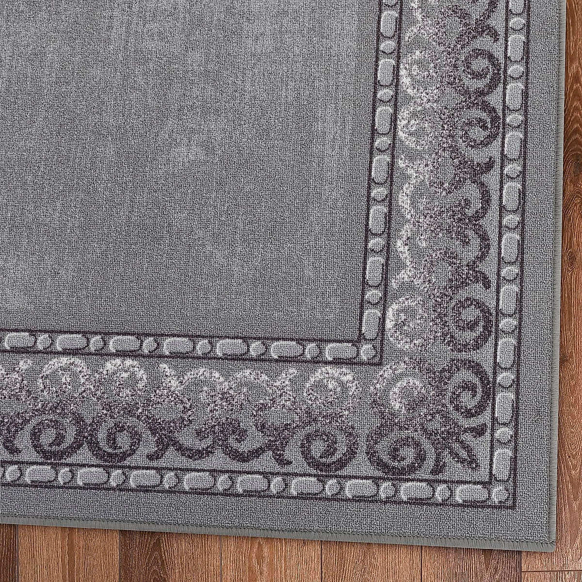 Antep Rugs Alfombras Bordered Modern 8x10 Non-Slip (Non-Skid) Low Pile Rubber Backing Indoor Area Rug (Gray, 7'10" x 10')
