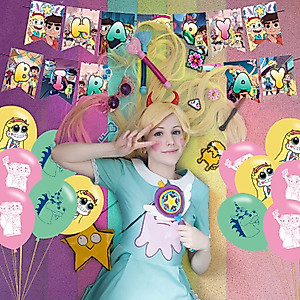 32Pcs Star vs. the Forces of Evil Birthday Party Decorations,Party Supply Set for Kids with 1 Happy Birthday Banner Garland , 13 Cupcake Toppers,18 Balloons for Party Supplies