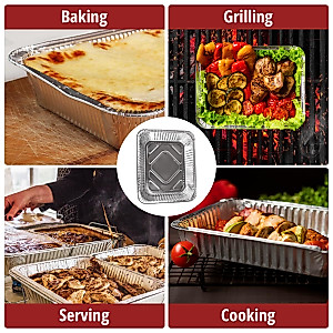 COMFICOVE Aluminum Pans Disposable Half Size (30 Pack), 9x13 Steam Foil Deep Pans for, Prepping, Roasting, Food, Storing, Heating, Cooking, Chafers, Catering, BBQ Grilling,
