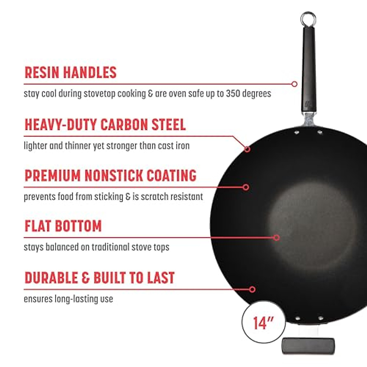 JOYCE CHEN Professional Series 14-Inch Carbon Steel Excalibur Nonstick Wok with Phenolic Handles