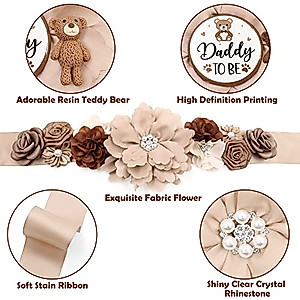Brown Teddy Bear Maternity Sash Kit Mom to Be Daddy to Be Corsage Pins Bear Theme Baby Shower Decorations Teddy Bear Belly Belt Pregnancy Photo Props New Parents Keepsake