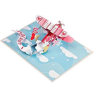 Paper Love 3D Pop Up Card, I Love You Biplane, For Valentines Day, Mothers Day, Birthday, All Occasions, Adult or Kids - 5" x 7" Cover - Includes Envelope and Note Tag