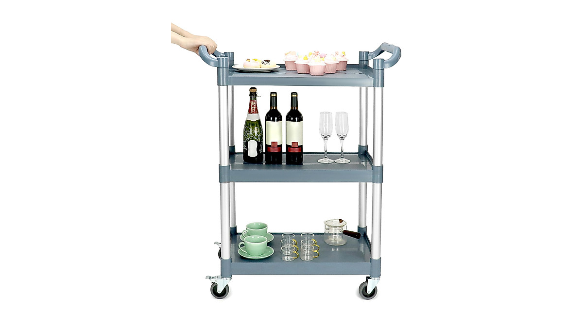 QWORK 3-Tier Plastic Utility Cart with Lockable Wheels for Restaurant ...