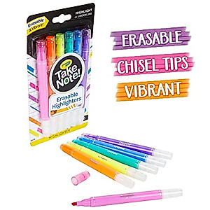 Crayola Take Note Erasable Highlighters, Cool School Supplies, Chisel Tip Markers, 6 Count