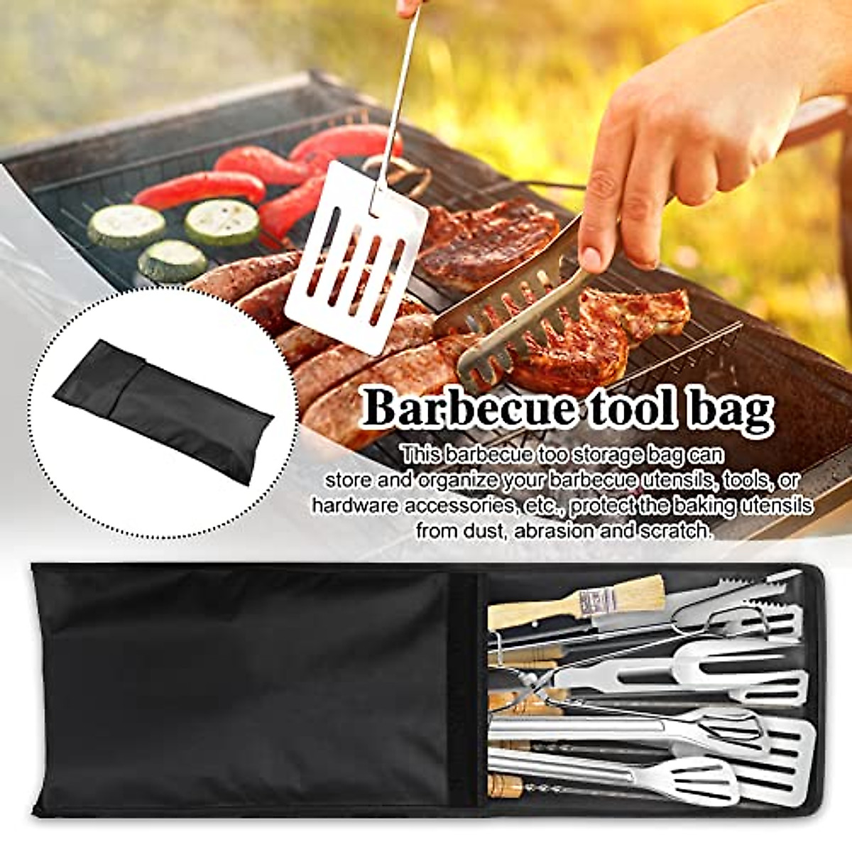 2PCS Thicken BBQ Tool Storage Bag,Portable Grill Accessory Oxford Grill Tool Carry Bag,Outdoor Picnic Cooking Tools Bag for Picnic Trip Outdoor Camping(Size:24.41 x 9.45inch)