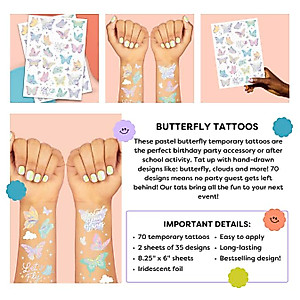 xo, Fetti Pastel Butterfly Temporary Tattoos - 70 Foil Styles | Rainbow Fairy Birthday Party Decorations, Monarchs, Heart Favors, Flowers, Garden Arts and Crafts, Baby Shower Decor
