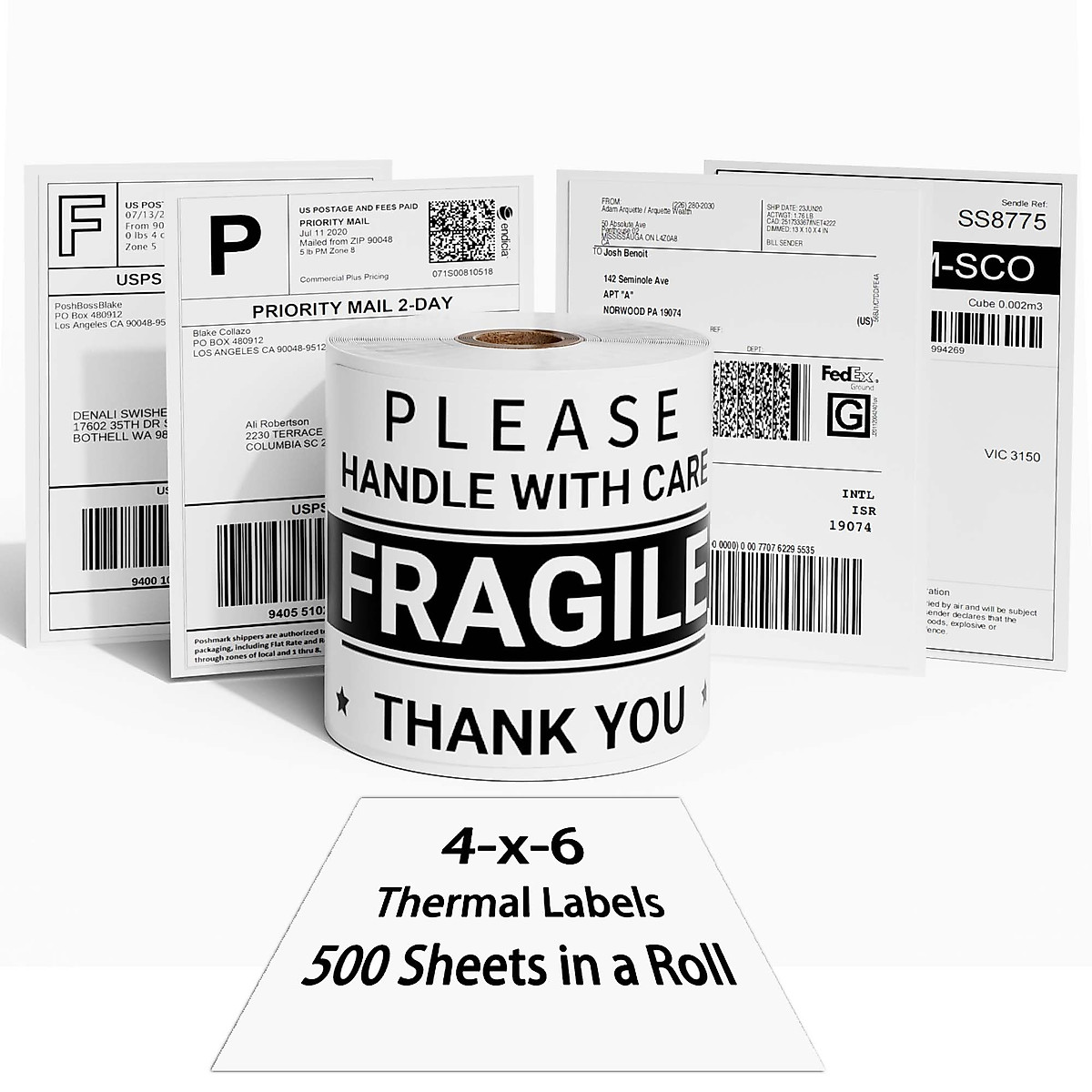 Thermal Labels 4" x 6", 2.42 lb, 1 Ream, 500 Sheets, White, D520BT Paper Compatible with Zoolion DYMO MUNBYN Omezizy Rollo JADENS Phomemo and Other 4x6 Shipping Label Printers.