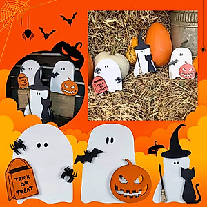 3 Pcs Halloween Tiered Tray Decorations,Halloween Signs for Halloween Home and Office Decor,Halloween Tray Decor with Witch Hat,Ghost,Bat,Tombstone,Pumpkin (2)