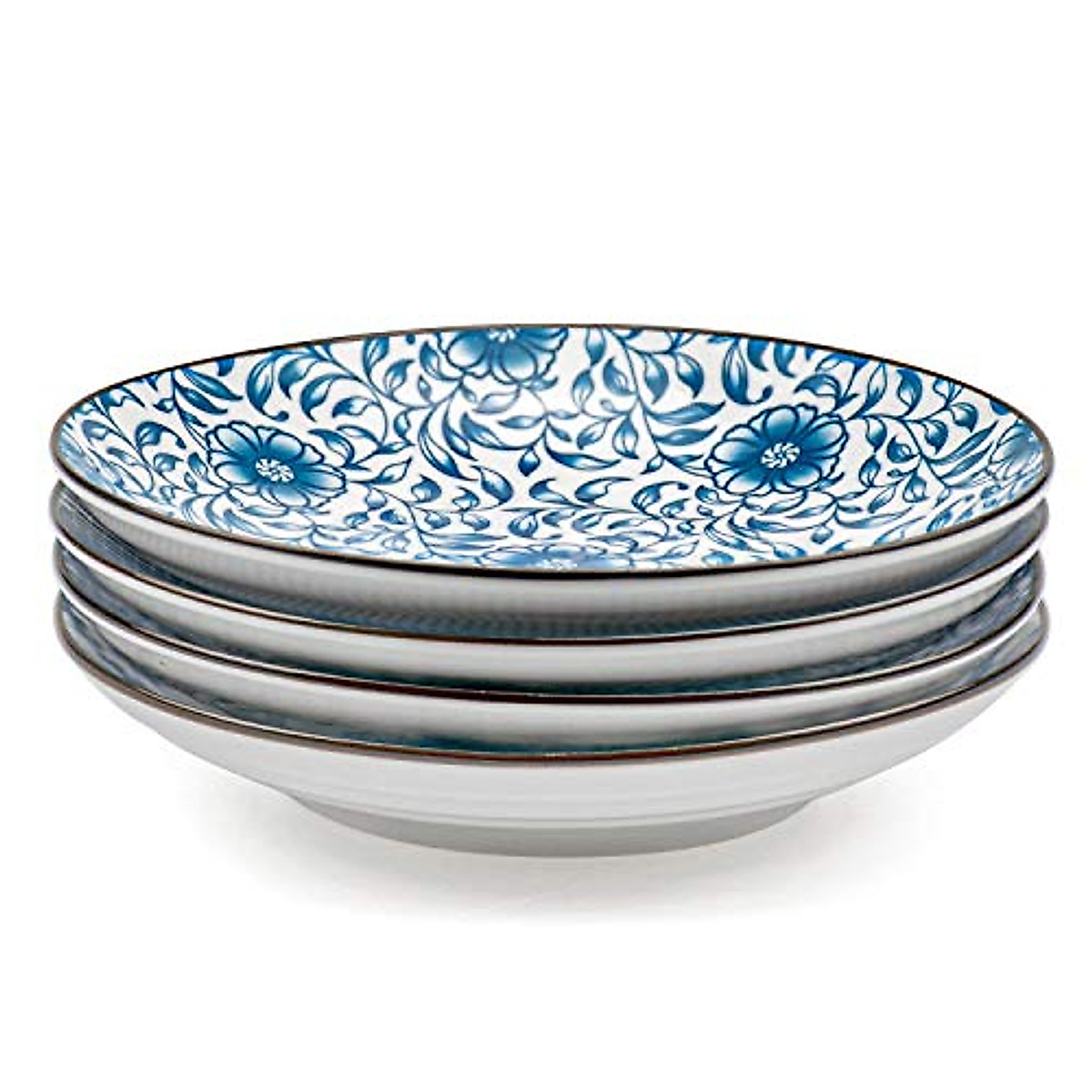 Foraineam Set of 4 Blue and White Porcelain Serving Plates Floral Dinner Shallow Plates Appetizer Salad Dessert Snack Plate Set