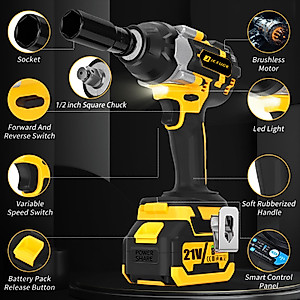 JEXUGK 800N.m Cordless Impact Wrench, 600Ft-lbs 1/2 inch Electric Impact Gun, High Torque Brushless Impact Wrench w/ 2x 4.0Ah Battery, Fast Charger & 5 Sockets for Car Lawn Mower