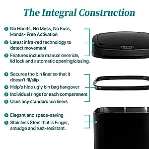 Dkelincs Touchless Trash Can for Kitchen Bathroom Bedroom Home Office, 13 Gallon Automatic Stainless Steel Garbage Can with Lid