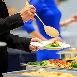 LIANYU Gold Serving Spoons Set of 6, 9.8 Inch Stainless Steel Large Dinner Buffet Catering Banquet Serving Spoons, Mirror Finish, Dishwasher Safe