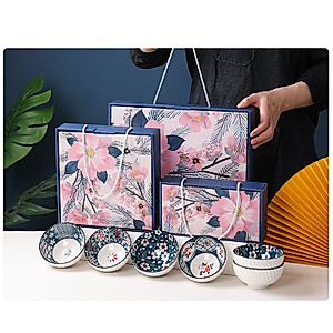 RYUHYF ceramic bowl, Japanese rice bowl, with gift box. 10 oz thick blue and white porcelain bowl, kitchen cereal bowl, dessert bowl (Two bowls set)