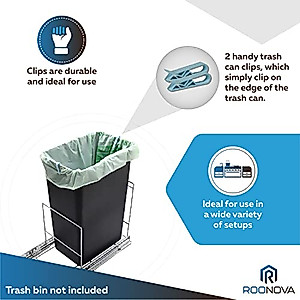 ROONOVA: Pull Out Bin Rack | Durable Chrome Finish & Adjustable Frame | Heavy Duty Steel | Slides Under Kitchen Cabinet | Trash Can Clips | Compatible with Various Size Bin | Trash Can Not Included