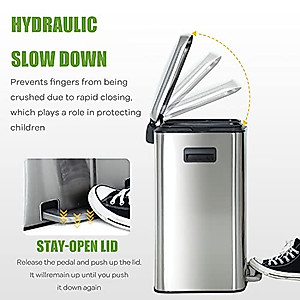 NChanmar Trash Can, Dual Trash Can for Recycling 40L/10 Gallon Stainless Steel Garbarge Can Foot Pedal Metal Trash Can with Lid Rubbish Bin for Home Office