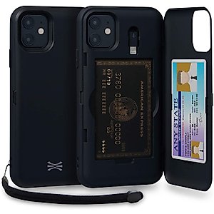 TORU CX PRO Case for iPhone 11, with Card Holder | Slim Protective Cover with Hidden Credit Cards Wallet Flip Slot Compartment Kickstand | Include Mirror, Wrist Strap, Lightning Adapter - Black
