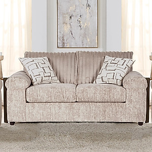 Roundhill Furniture Nason Wide Wale Corduroy Loveseat, Parchment