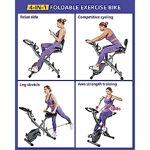KURONO Stationary Exercise Bike for Home Workout | 4 IN 1 Foldable Indoor Cycling Bike for Seniors | 330LB Capacity, 16-Level Magnetic Resistance, Seat Backrest Adjustments