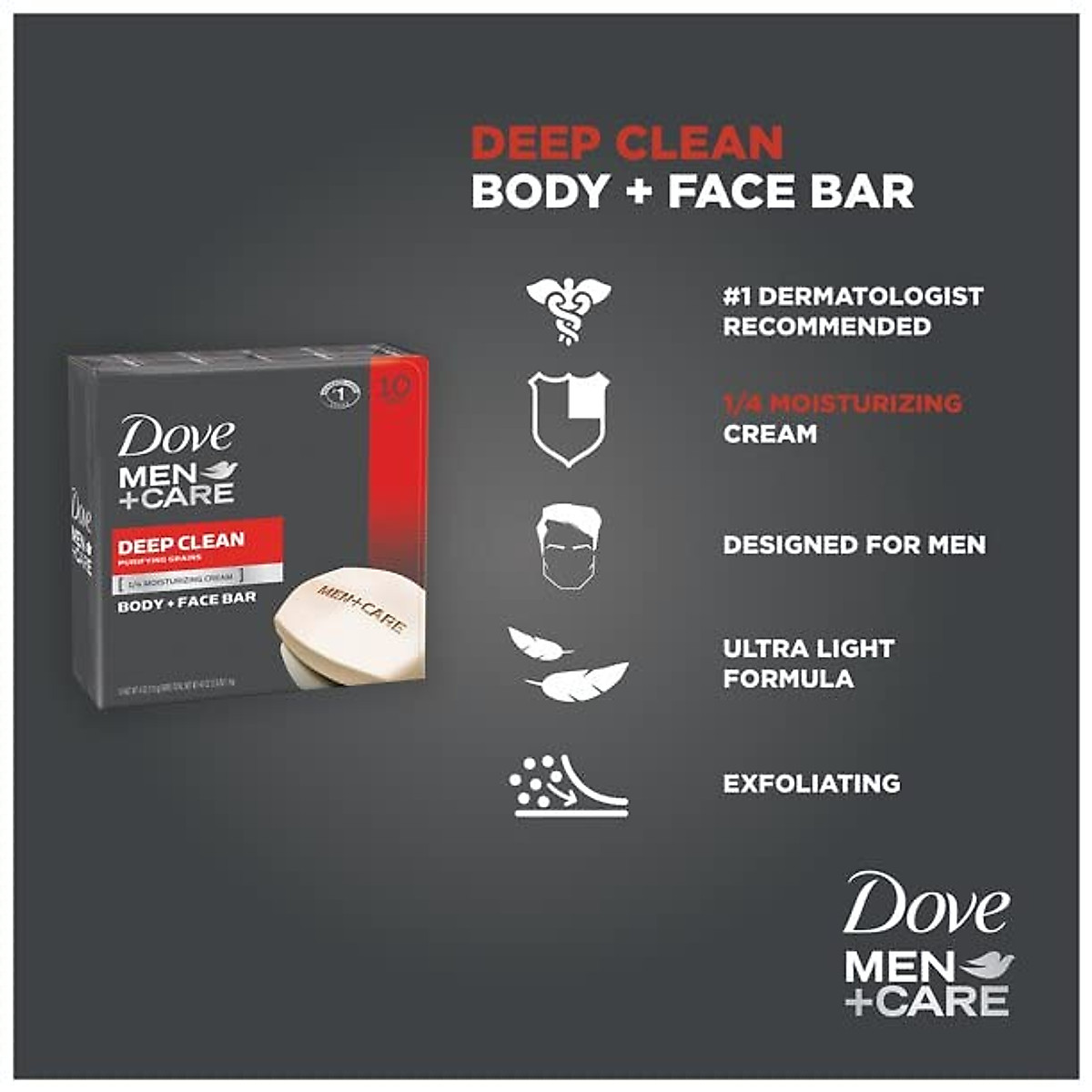 Dove Men+Care Men's Bar Soap More Moisturizing Than Bar Soap Deep Clean Soap Bar that Effectively Washes Away Bacteria, Nourishes Your Skin 3.75 oz 10 Bars