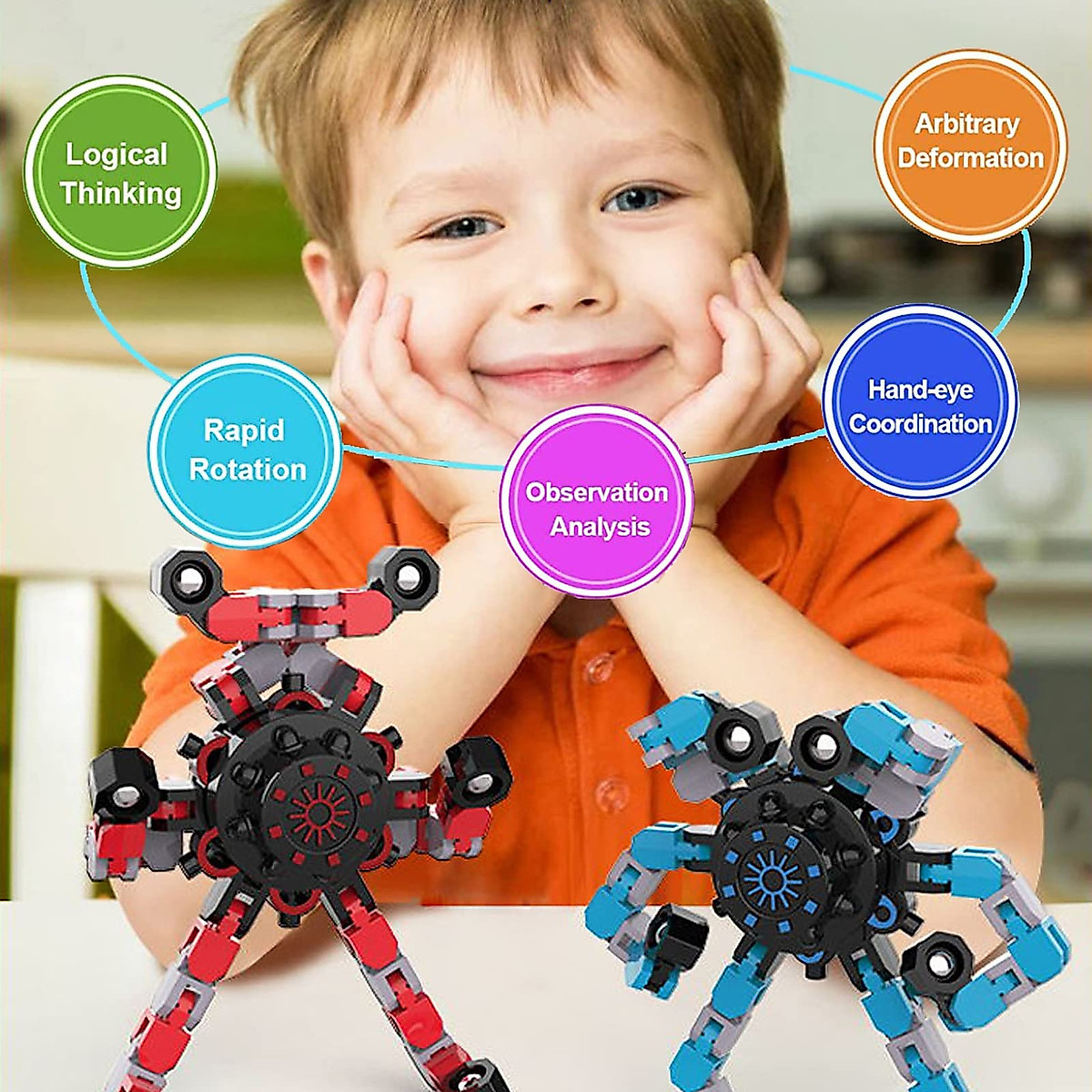 3Pcs Fingertip Gyro Fidget Spinners, Spinning Top Toy Transformable Spinners Fidget Chain Toy Deformed Mechanical Spiral Twister Stress Relief Toy for Kids Adults