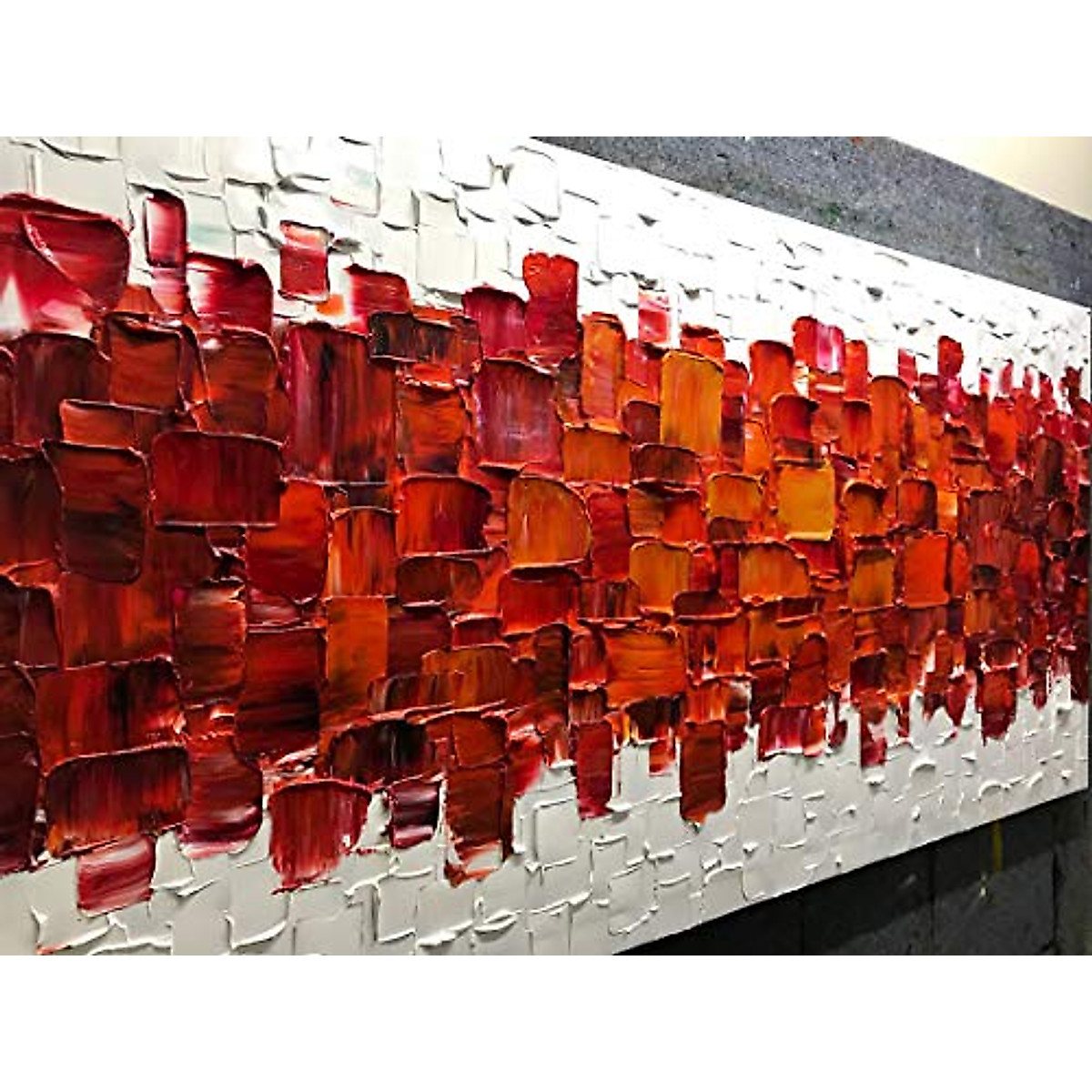 AMEI Art Paintings,24X48 Inch 3D Hand-Painted On Canvas Modern Framed Red Art Textured Abstract Oil Paintings Contemporary Artwork Art Wood Inside Framed Ready to Hang for Living Room Office