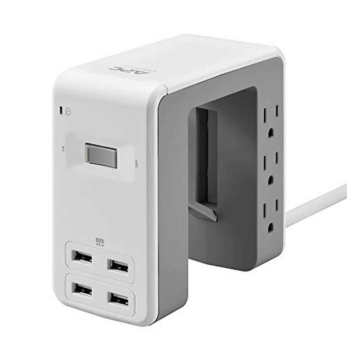APC Desk Mount Power Station PE6U4W, U-Shaped Surge Protector with USB Ports (4), Desk Clamp, 6 Outlet, 1080 Joules