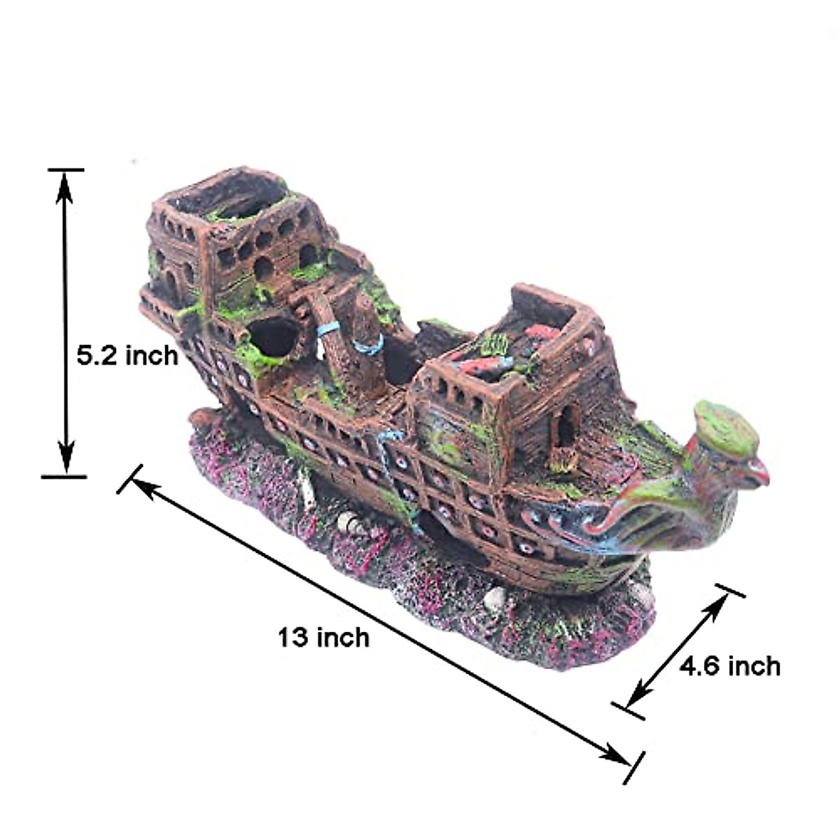 Ulifery Aquarium Shipwreck Sunken Pirate Ship, Fish Tank Decorations Battleship War Boat for Betta Extra Large XL for 55-75 Gallon Tank
