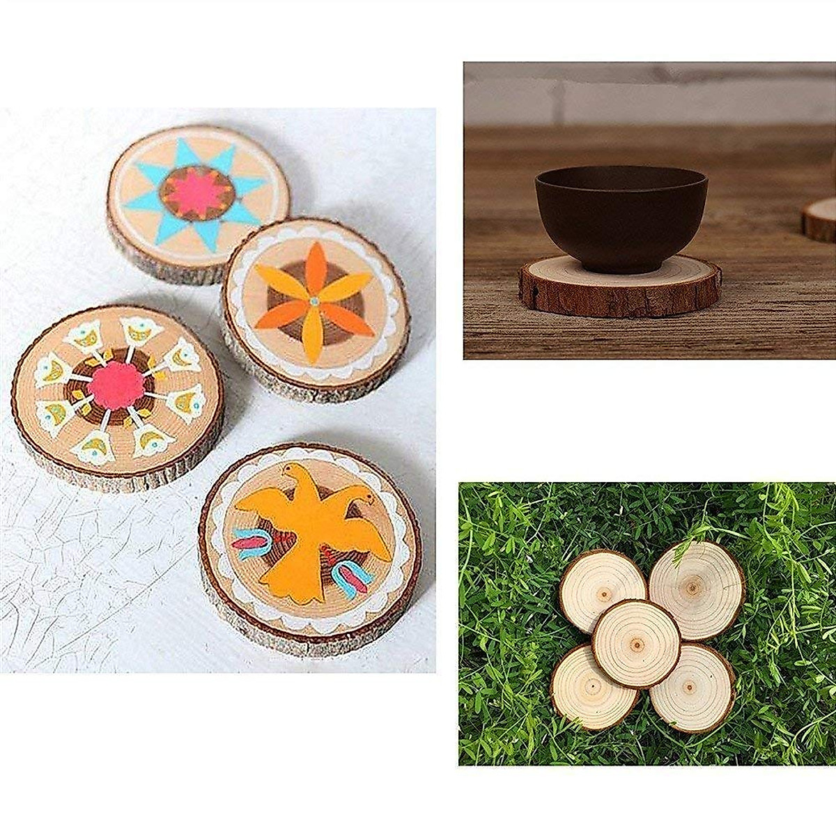 Unfinished Natural with Tree Bark Wood Slices 10 Pcs 4.2-4.7 inch Disc Coasters Wood Coaster Pieces Craft Wood kit Circles Crafts Christmas Ornaments DIY Crafts with Bark for Crafts Rustic Wedding