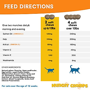 Munchy Chomps Salmon Munch for Cats - Skin & Coat Health Support with Omega Fatty Acids - Promotes Hydration, Itch Relief & Immune Support (Salmon)