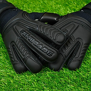 Renegade GK GK Vulcan Onyx Goalie Gloves with Finger Savers | 3.5+3mm Hyper Grip & 4mm Duratek | Black Soccer Goalkeeper Gloves (Size 8, Youth-Adult, Roll Cut, Level 3)