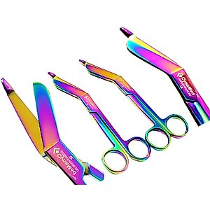 SET of 2 EACH PREMIUM GERMAN STAINLESS NURSES DOCTOR LISTER BANDAGE SCISSORS 7.25" + 5.5" MULTI TITANIUM COLOR RAINBOW STAINLESS STEEL-CYNAMED BRANDED-A+QUALITY GUARANTEED …