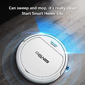 Robot Vacuum Cleaner, Self Detects Stairs Pet Hair Smart Navigation 3 In 1 Robotic Vacuum Cleaner With Watertank/Dustbin/Brush, Blocked By Hair, Remote/App, Ideal for Home Office Carpet Tile (White)