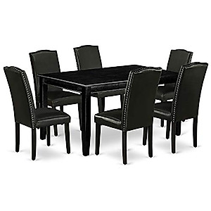 East West Furniture DUEN7-BLK-69 Dining Room Table Set, 7-Piece