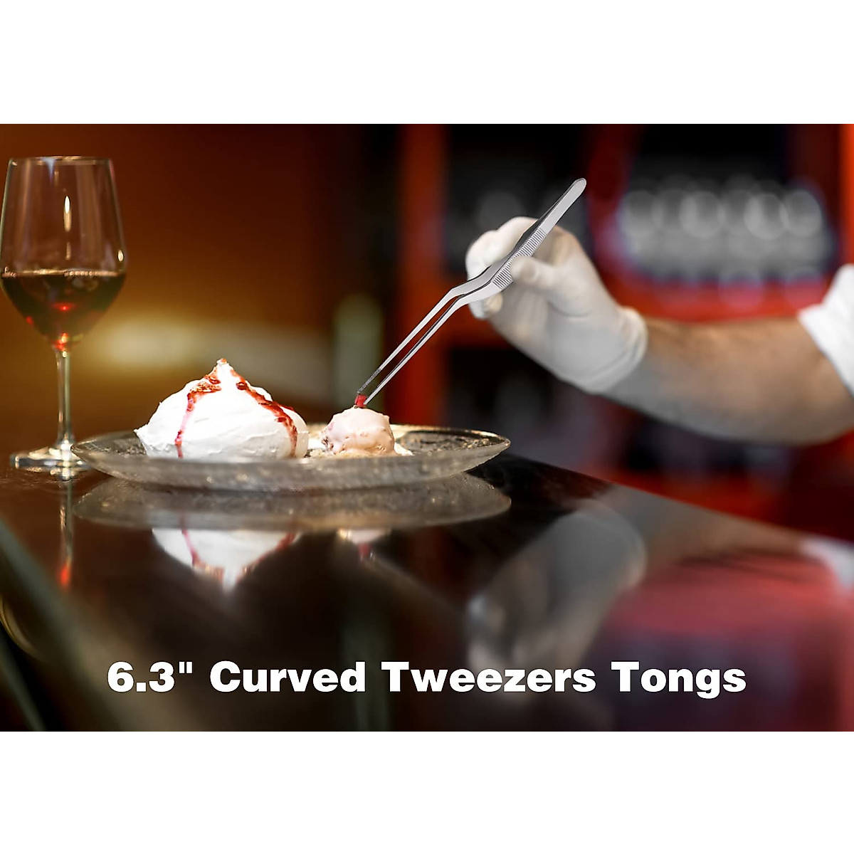 Fine Tweezer Tongs, 6pcs Cooking Tweezers, 12'' and 6.3" Stainless Steel Food Tweezers, Professional Kitchen Long Tweezer with Round and Curved Tips for Baking(6pcs, 12"+6.3")