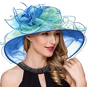 Ruphedy Women Derby Church Dress Fascinator Wide Brim Tea Party Wedding Hats S042b (S615-Turquoise)