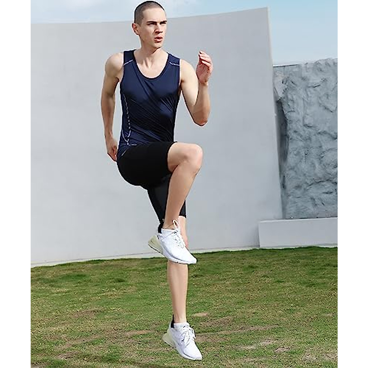 Roxdme 5 Pack Men's Athletic Compression Shirts Sleeveless Tank Top Running Basketball Workout Base Layer