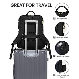 LOVEVOOK Laptop Backpack Women,15.6 Inch Convertible Backpack Purse for Women with USB Port,Fashion Teacher Nurse Bag Work Backpack with Cute Wristlet Bag for Travel Commute,Black