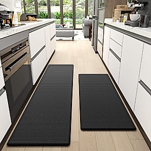 DEXI Kitchen Mat Cushioned Anti Fatigue Comfort Mat, Non Slip Kitchen Rug Set Memory Foam Kitchen Mats Set for Floor, Waterproof Kitchen Runner Rugs for Sink, 17"x47"+17"x70", Black