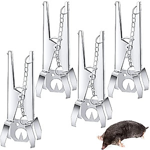 Gopher Trap Easy Setup Scissor Trap Reusable Mole Traps for Lawns Galvanized Metal Pest Control Traps for Gardens Farms Nurseries Field Outdoor Use, Silver Color (4 Pcs)