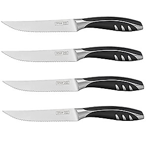Slitzer Germany Steak Knife Set - 4 Piece Stainless Steel Kitchen Knife Set - Serrated, Sharp and Durable Steak Knives Set for Dinner, Restaurant and Steakhouse Use
