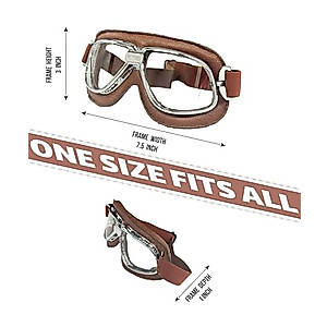 CRG Sports Motorcycle Goggle Aviator Pilot Style Cruiser Scooter Motocross Goggles for Men, Women, Adults