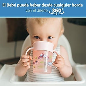 Dr. Brown's Milestones Cheers 360 Cup Spoutless Transition Cup with Handles for Easy Grip and Leak-Free Learning, Pink Safari, 7 oz/200 mL