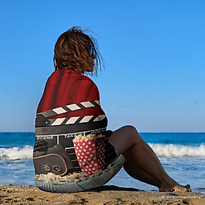 Brebasf Rustic Movie Theater Theme Oversized Lightweight,Extra Large Soft Beach Towels Abstract Cinema Movie Popcorn Red Print Sauna Beach Gym 51W x31L